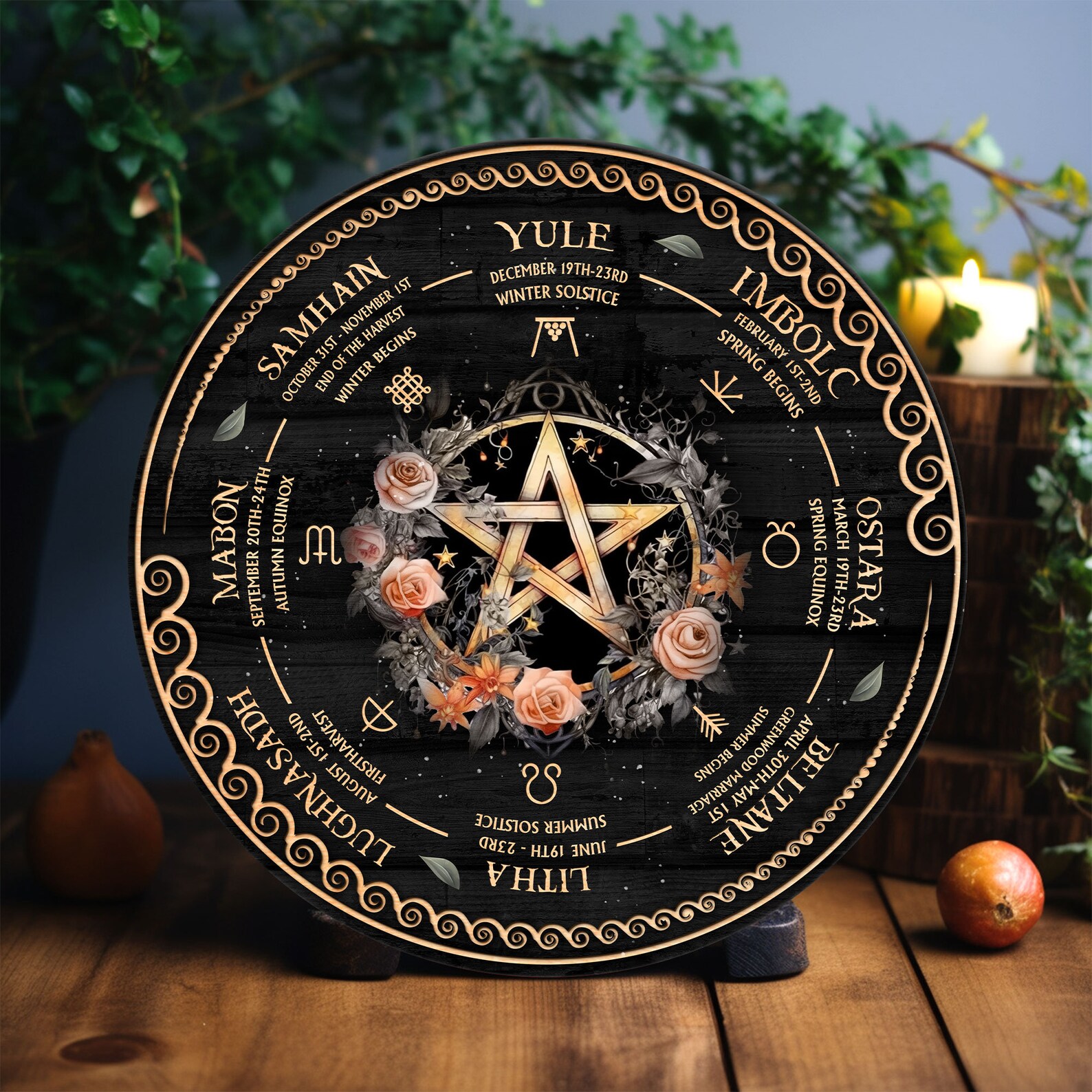 Personalized Wheel of the Year Wooden Sign, Skull Wooden Sign, Wicca ...