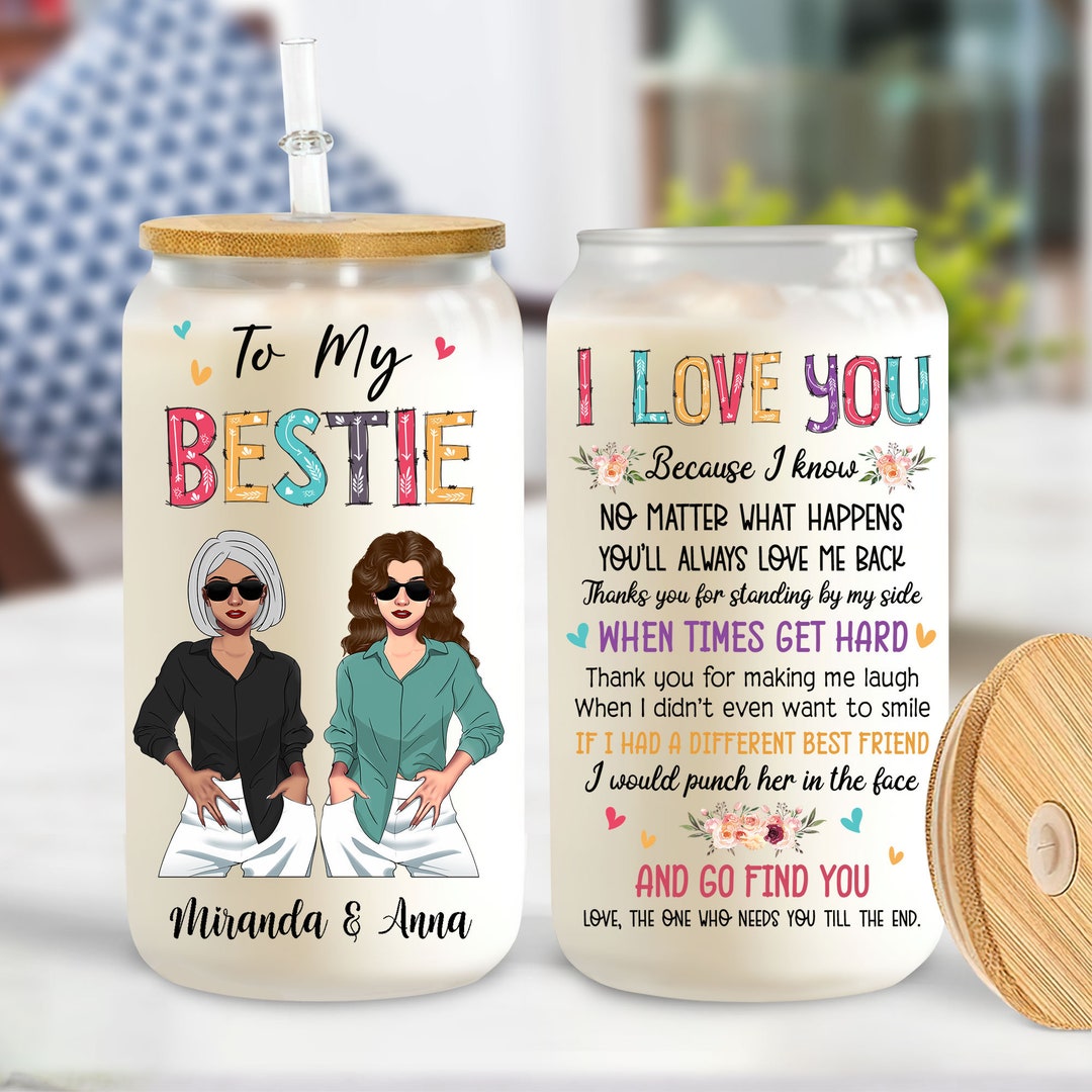 Personalized to My Bestie Glass Cup With Lid and Straw, Best Friend ...