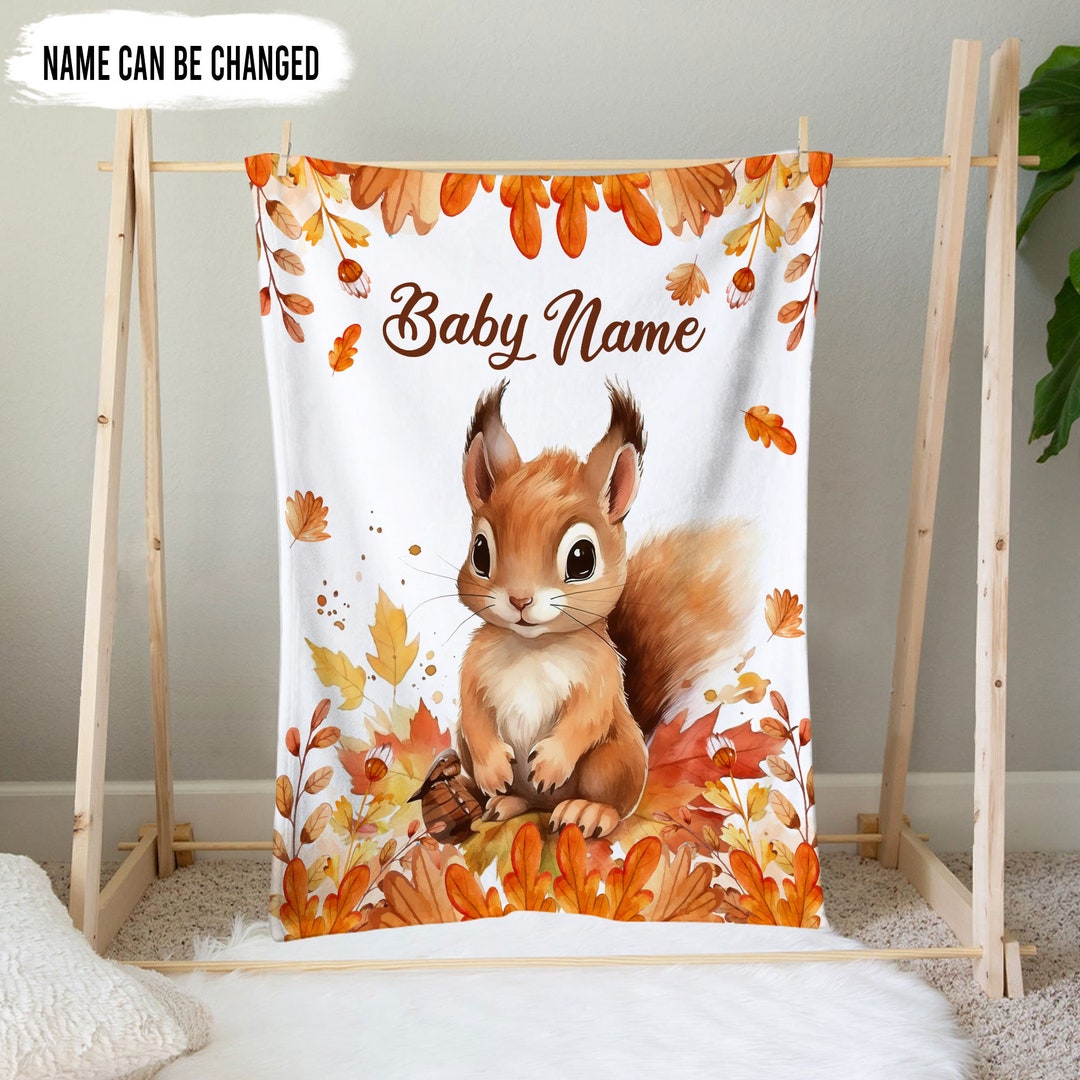 Personalized Baby Blanket, Squirrel Blanket, Cute Squirrel Baby Blanket ...
