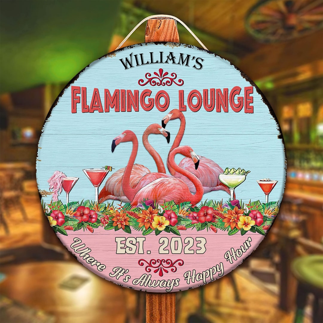 Personalized Flamingo Lounge Wooden Sign: Tiki Bar Decor - Etsy