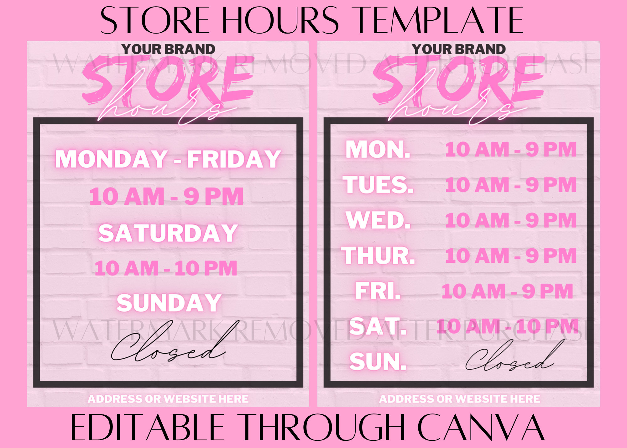 Premade Pink Store Hours Editable Canva Template Flyer - Etsy