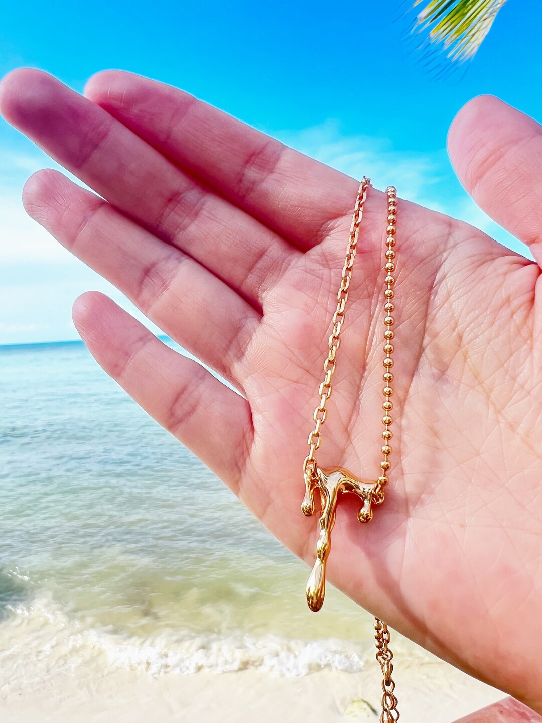 18k Gold Abstract Drip Pendant Necklace: Minimalist Geometric Jewelry ...