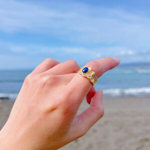 Unisex Natural Lapis Lazuli Signet Ring, Oval Blue Gemstone With Zircon ...