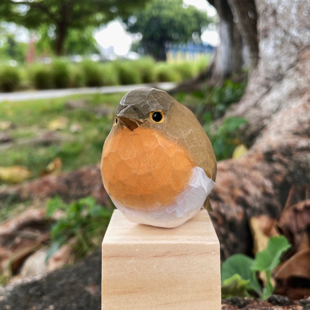 Hand-carved Wooden Robin | Cute Animal Ornament | Unique Anniversary ...