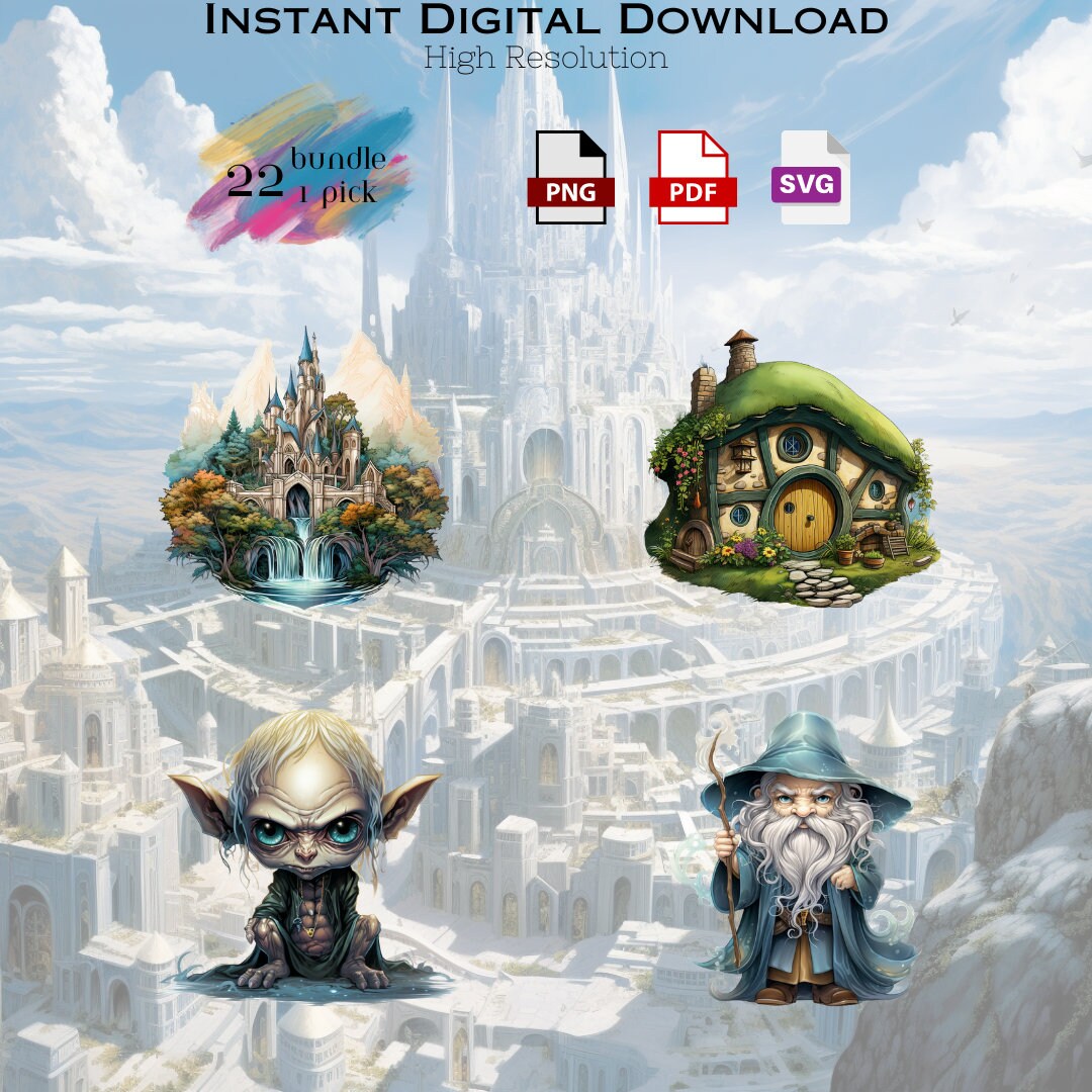 Fantasy Adventure Clipart 22 Svg, Png, Pdf - Inspired by LOTR, the One ...