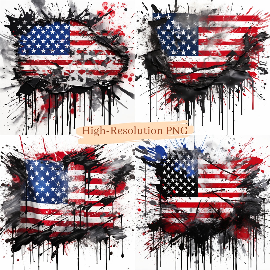 Graffiti Style American Flag, Monochrome Artistic Design, High-res PNG ...