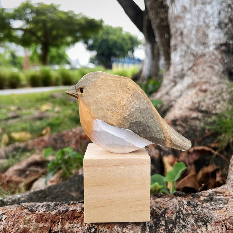 Hand-carved Wooden Robin | Cute Animal Ornament | Unique Anniversary ...