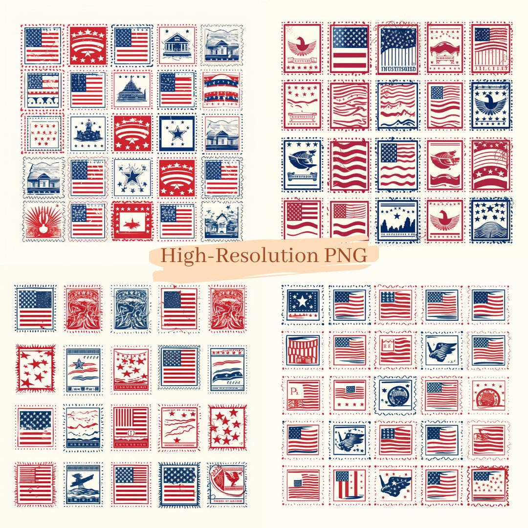 Postage Stamp American Flag, Unique Collectible Design, High-res PNG ...