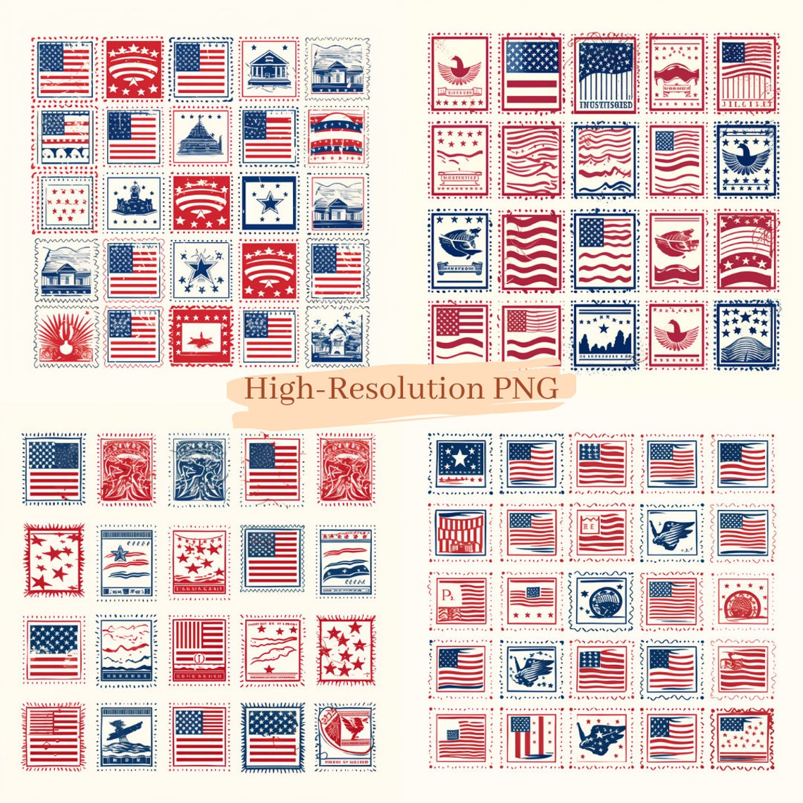 Postage Stamp American Flag, Unique Collectible Design, High-res PNG ...