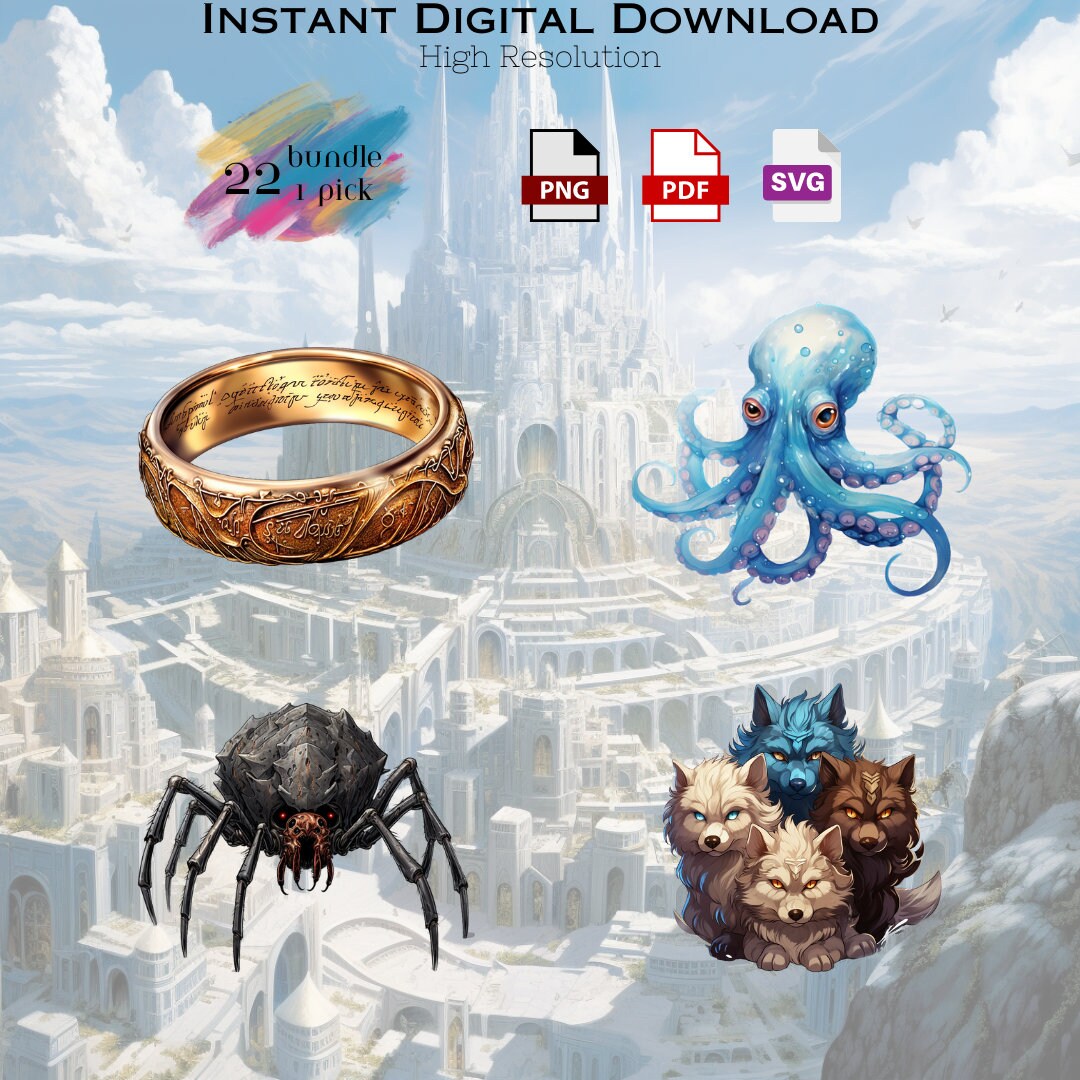 Fantasy Adventure Clipart 22 Svg, Png, Pdf - Inspired by LOTR, the One ...