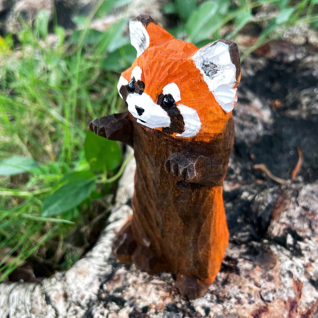 Hand-carved Wooden Red Panda | Nordic Style Animal Ornament | Unique ...
