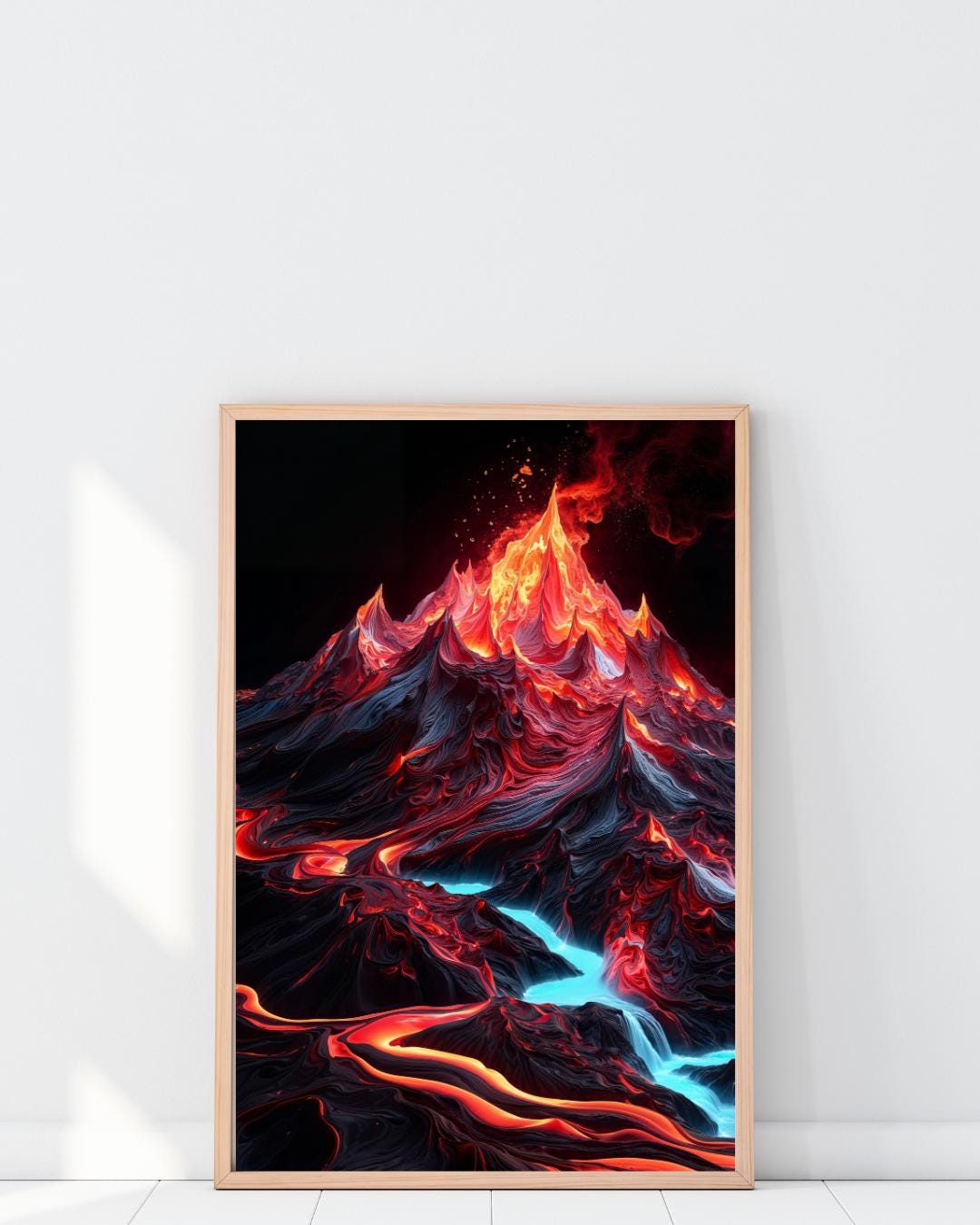 Surreal Floating Volcano Art Print, Crimson Fantasy Wall Art, Digital ...