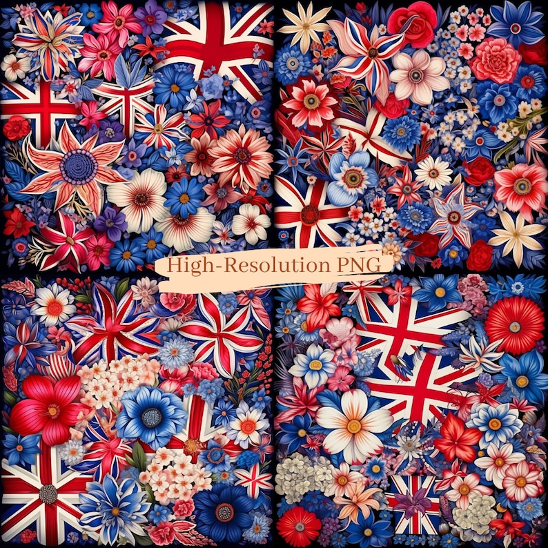 Floral Union Jack Design - Vibrant Representation of the UK Flag With ...