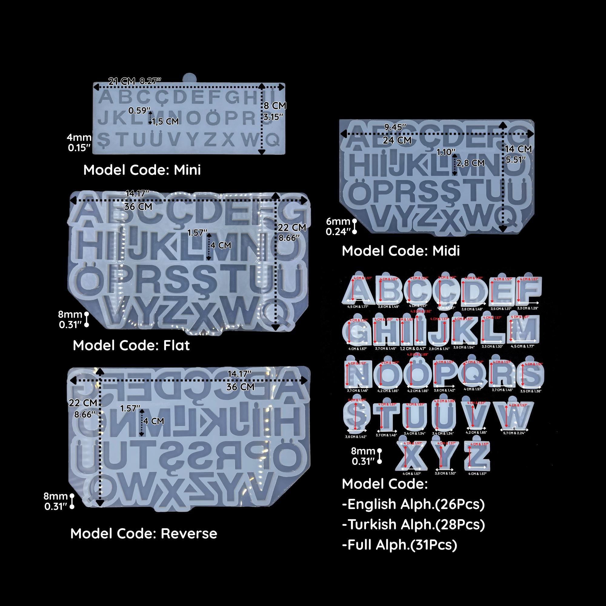 Silicone Alphabet Molds for Epoxy | Flat, Reverse, Mini & Medium ...