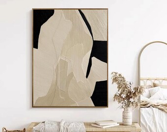 Black Beige Wabi Sabi Wall Art Black Beige Abstract Painting Black Minimalist Wall Art Beige ...