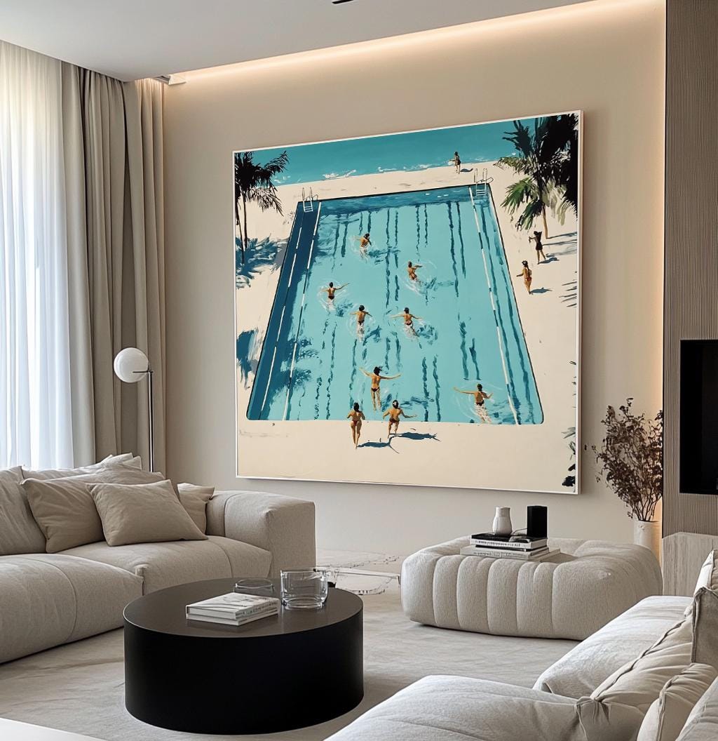 Original Swimming Pool Painting: Abstract Beach View Wall Decor - Etsy