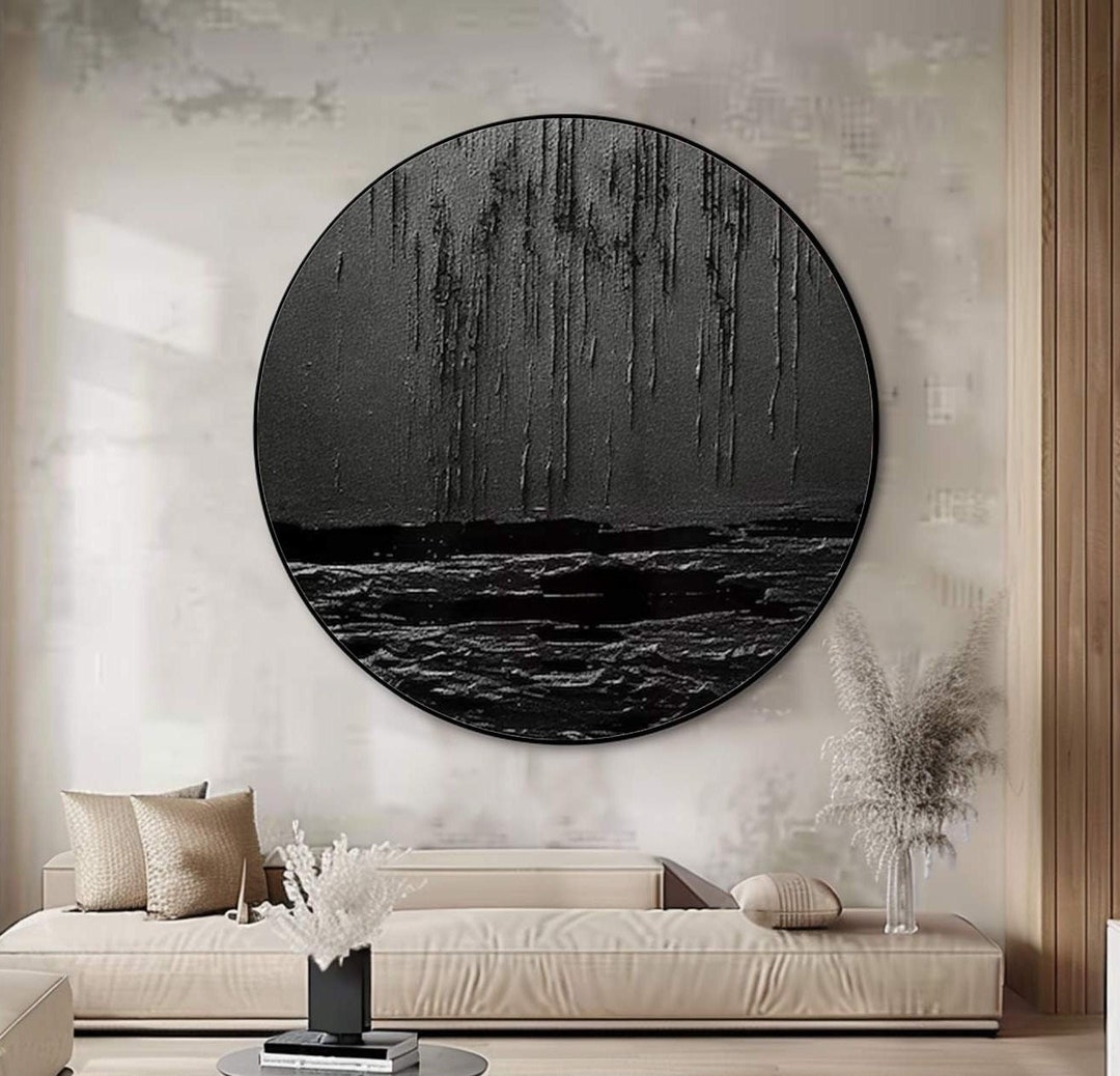 Black Circle Textured Wall Art Circle Black Abstract Art Black Circle ...