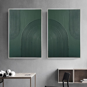 Set of 2 Green Abstract Painting Set of 2 Green Textured Wall Art Green ...