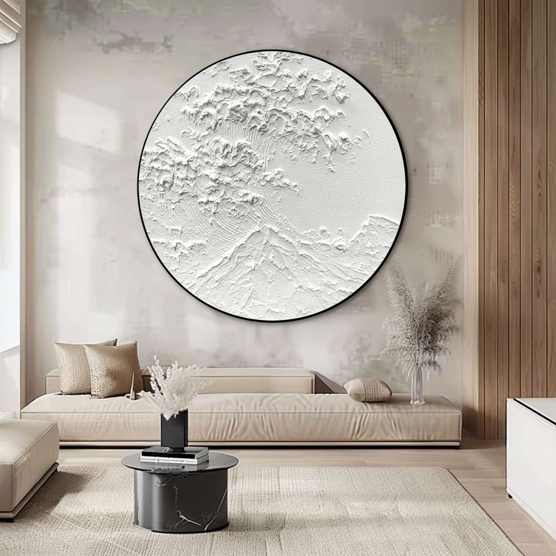 Circle Canvas Art White Circle Abstract Painting White Wall Decor White ...