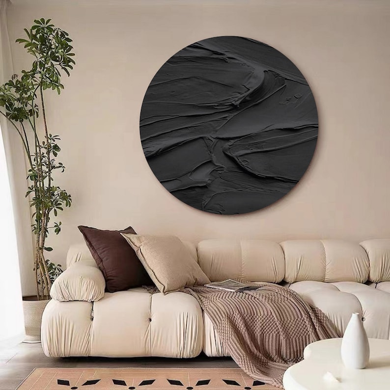 Circle Textured Wall Art Black Textured Wall Art Circle Black Abstract ...