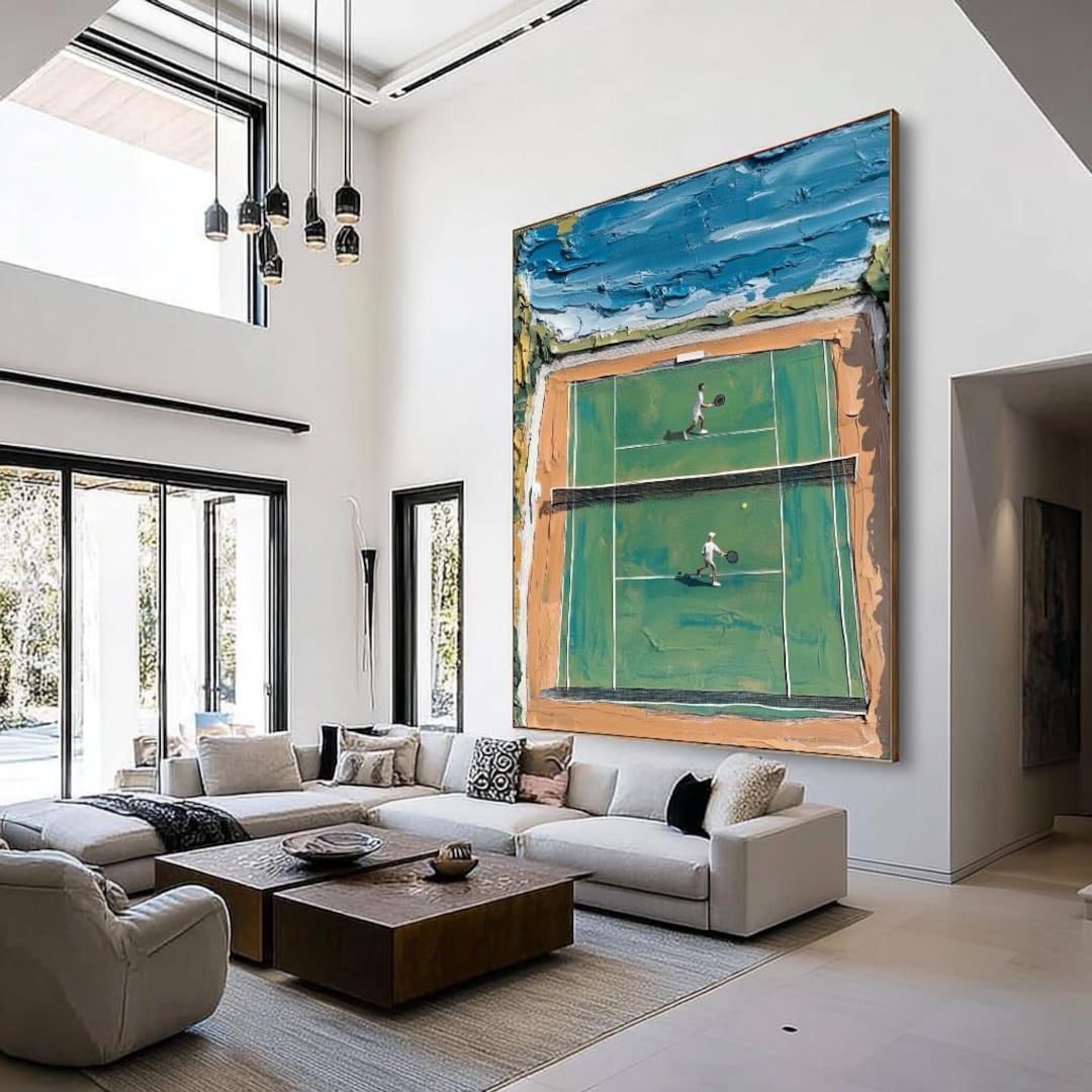 Abstract Tennis Court Oil Painting: Modern Seaside Art - Etsy