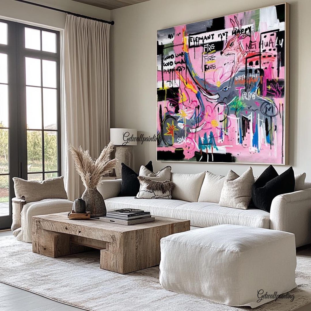 Elephant Graffiti Oil Painting, Large Graffiti Acrylic Art, Pop Art ...