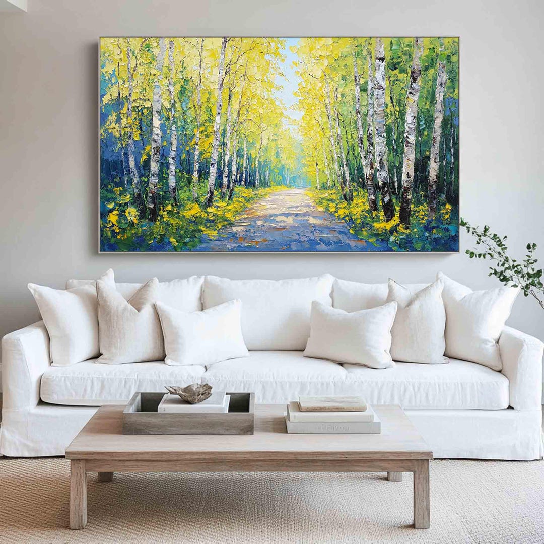 Large Birch Tree Abstract Art, Birch Tree Landscape Art, Birch Tree ...