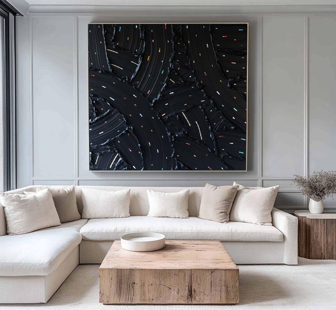 Large Abstract Highway Art, 3D Plaster Art, Minimalist Art, Black ...