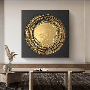 Gold Leaf Painting Modern Wall Painting Black and Gold Textured Wall ...