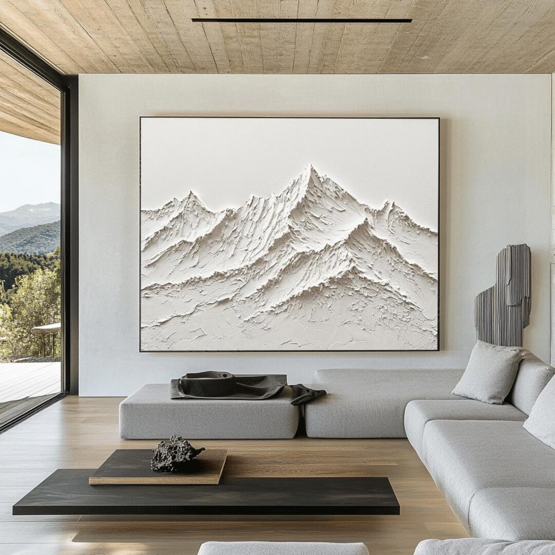Large 3D Art, Simple Oil Painting Art, White Snow Mountain Painting ...