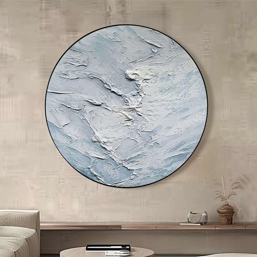 Blue Circle Textured Art Blue Circle Abstract Painting Large Blue Waves ...