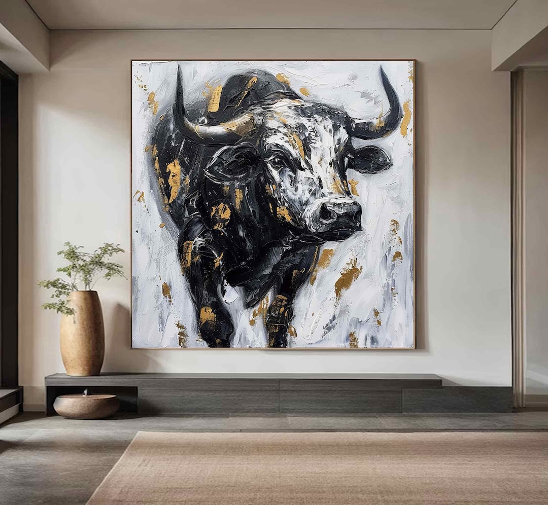 Abstract Bull Oil Painting on Canvas, Large Original Bull Canvas Wall ...