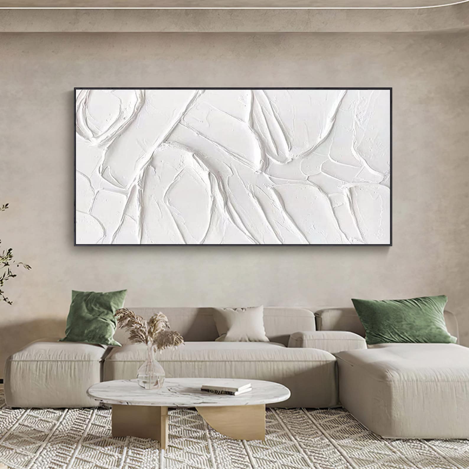 White Wall Art White Horizontal Canvas Art White Textured Wall Art ...