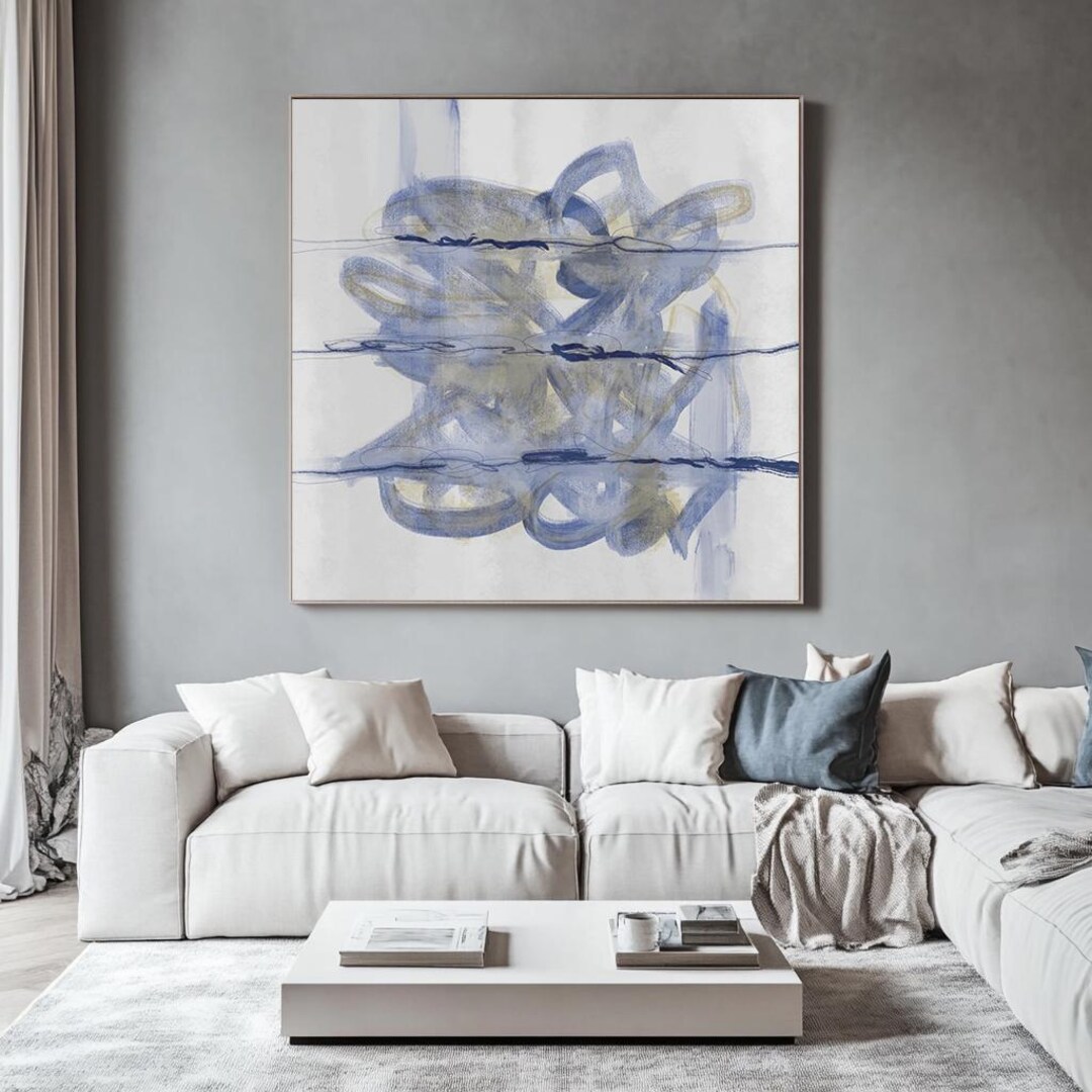 Blue Line Art, Blue Abstract Art, Blue Minimalist Art, Blue Canvas Art ...