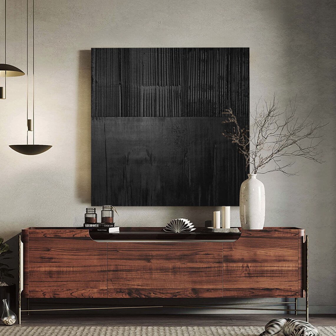 Black Textured Wall Art Black Abstract Art Large Black - Etsy