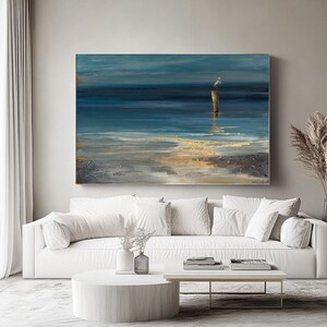 Large Blue Ocean Abstract Art, Sea Painting Room Decor, Blue Horizontal ...