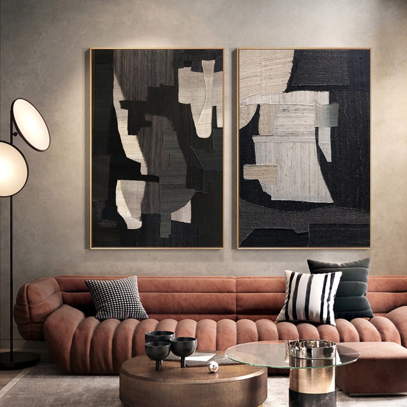 Black and Brown Abstract Art Set of 2 Black Abstract Art Set - Etsy