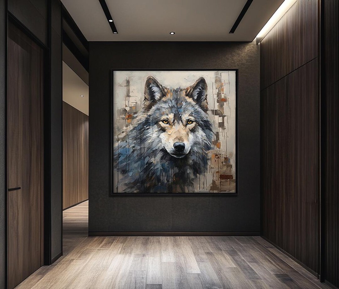 Large Wolf Portrait Painting, Wolf Portrait Wall Art, Wolf Portrait ...