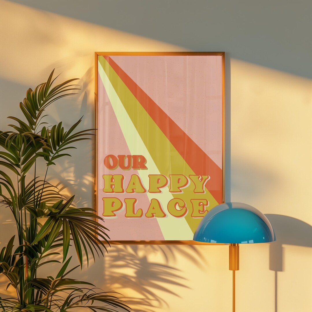 Our Happy Place Typography Wall Art Print, Slogan Poster, Quote Wall ...