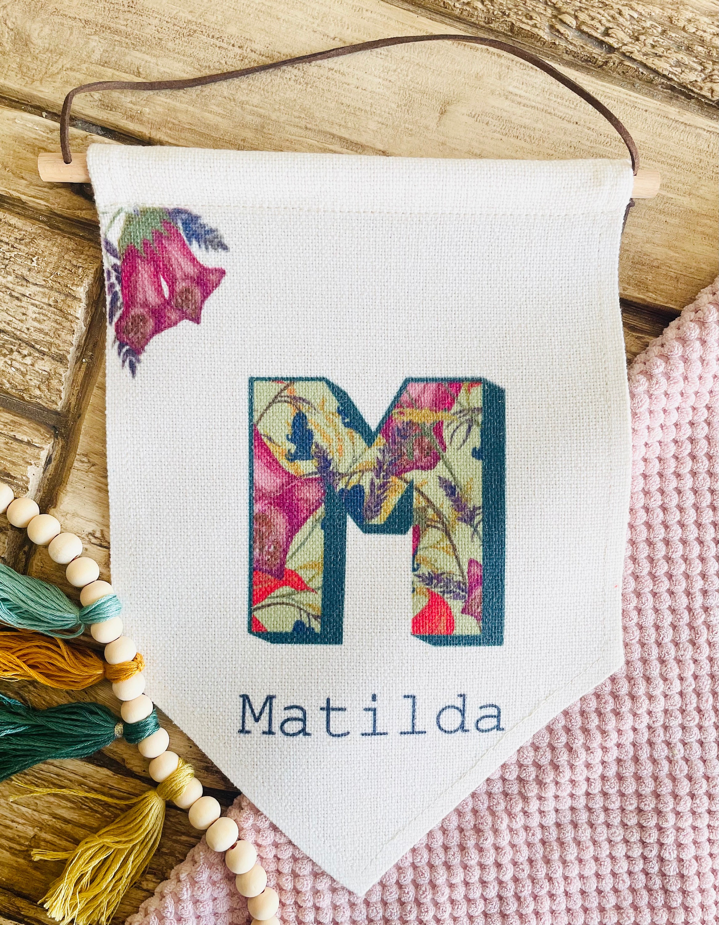 Bandera de banderín de nombre inicial personalizado, pancarta colgante ...