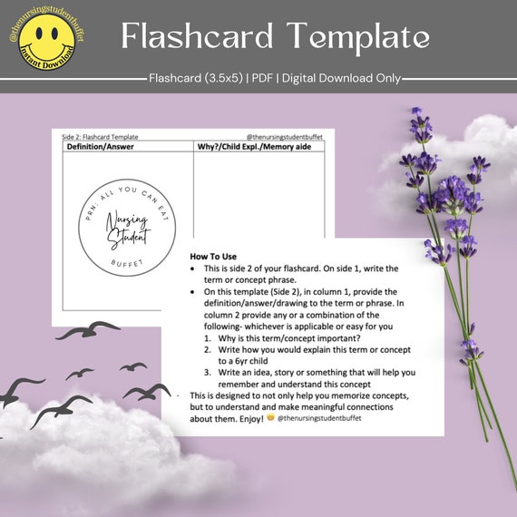 Flashcard Template Note Card Digital File Flash Card - Etsy
