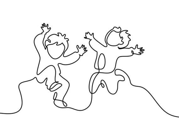 Two Children Playing Together. One Line Drawing of People - Etsy