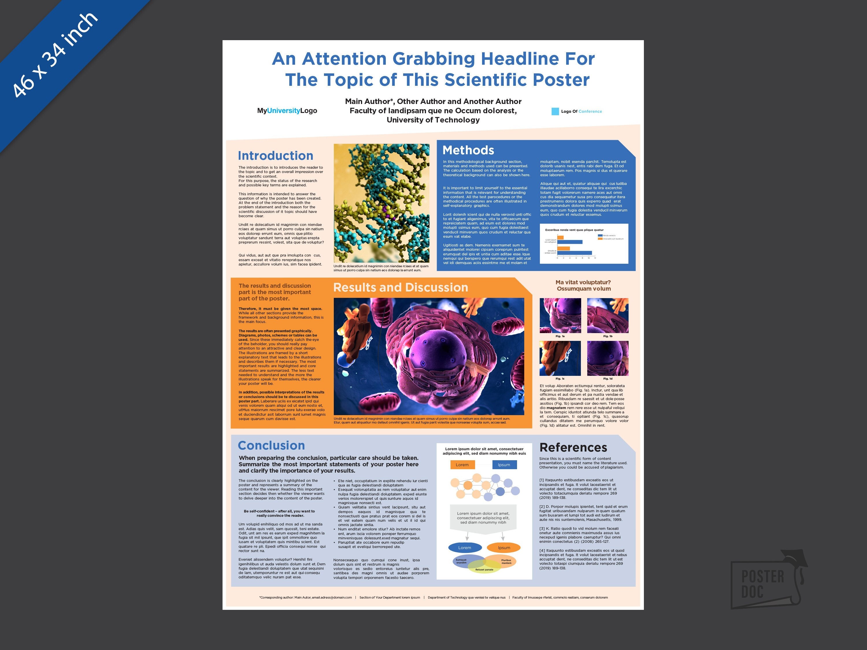 Scientific Powerpoint Poster Template - 46 X 34 Inch - Orange/blue - Etsy