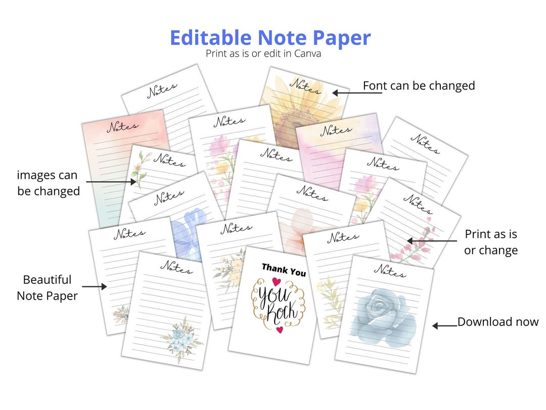 Editable Note Paper, PDF, Pretty Printable Notepapers, Editable ...
