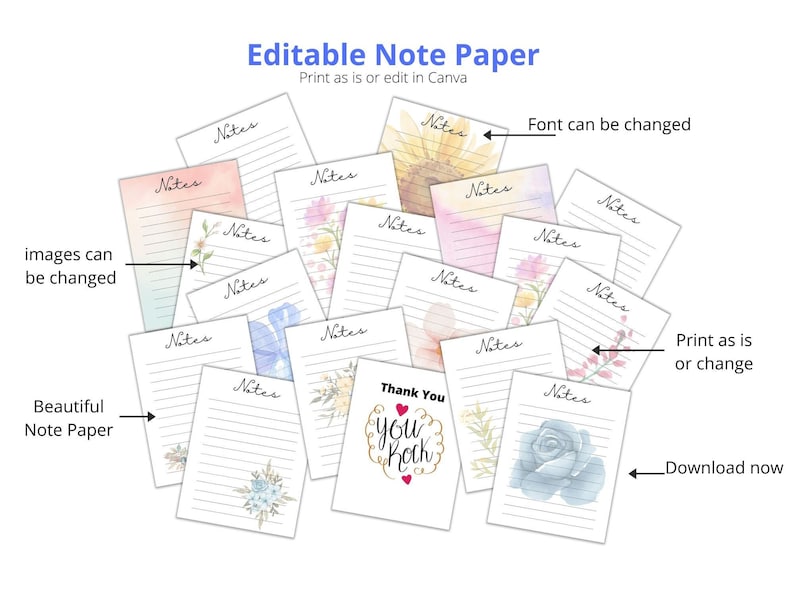 Pretty Printable Note Paper: Editable Stationery Templates (PDF) - Etsy