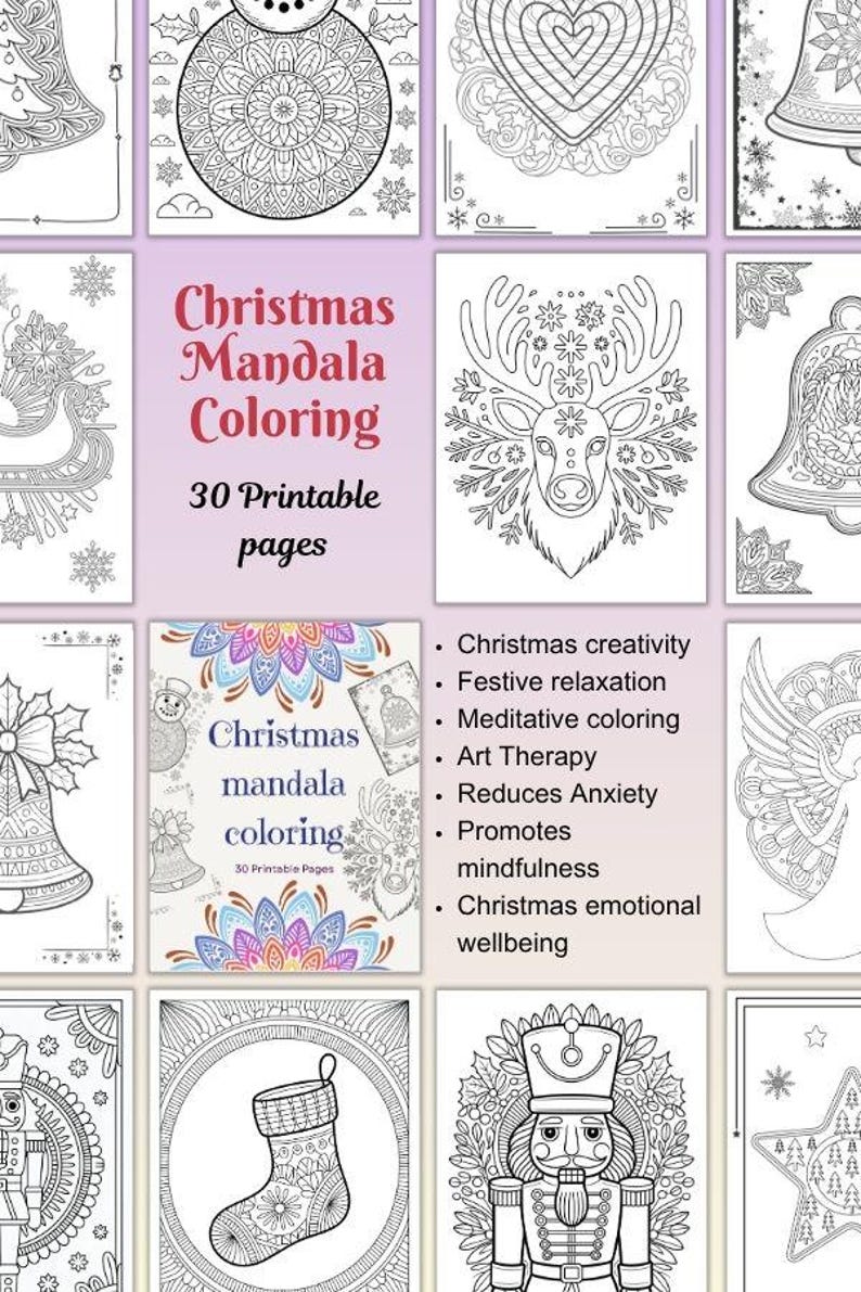 Christmas Mandala Mindfulness Coloring, 30 Festive Printable Pages, Art ...
