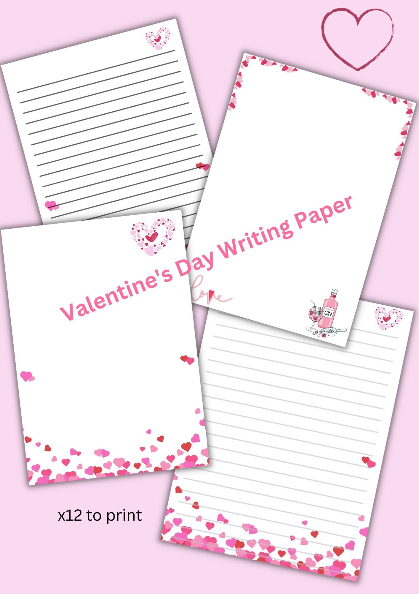 Love Writing Paper, Love Notes Paper, Valentine's Day Stationary, Pink ...