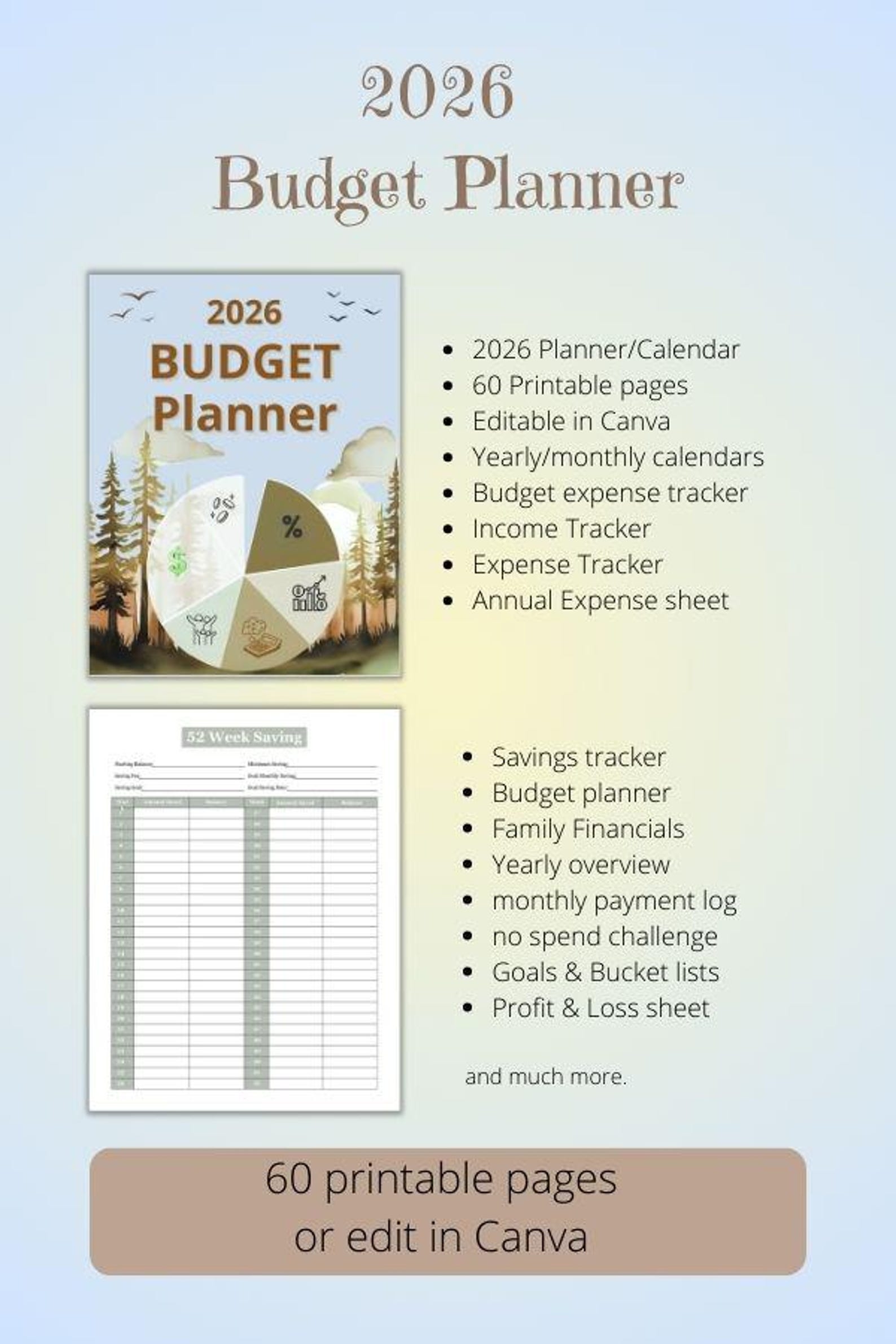2026 Budget Planner. Printable Financial Organizer. Editable in Canva ...