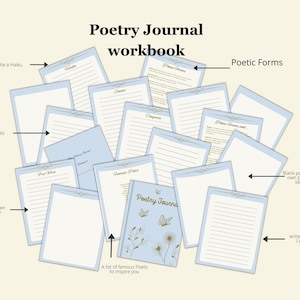 Poetry Writing Journal Workbook, Poetry Journal, 24 Pages, Blue and ...