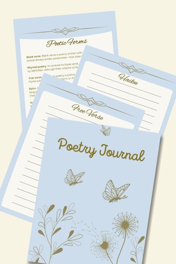 Poetry Writing Journal Workbook, Poetry Journal, 24 Pages, Blue and ...